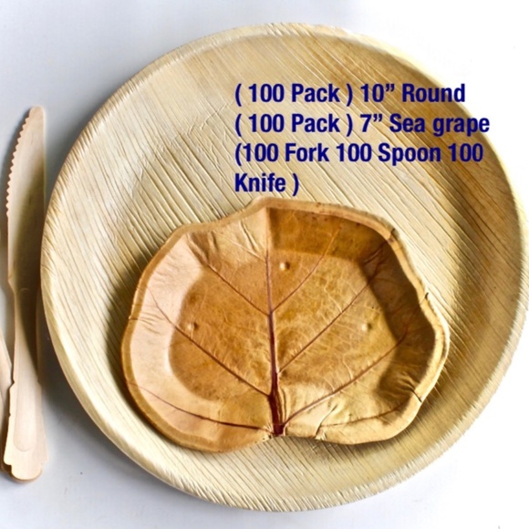 Dining | Palm Leaf Plate Sea Grape Laves 30 Cutlery Disposable Stylish ...